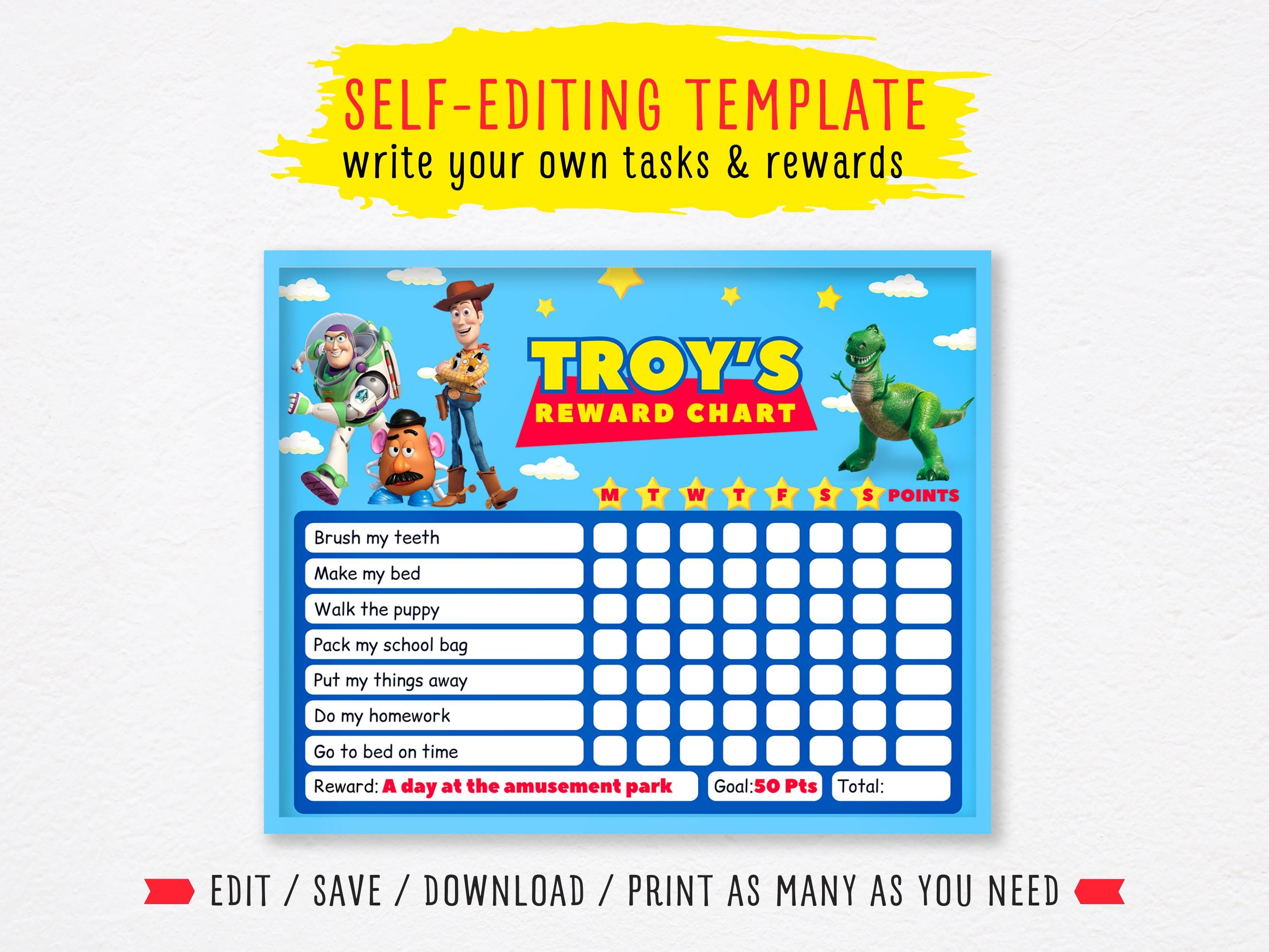 EDITABLE Reward Chart Toy Story,behavior Reward Chart for Kids,sheriff ...