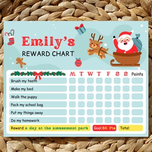 EDITABLE Christmas Reward Chart,new Year's Behavior Chart,santa Chore ...