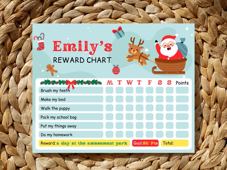 EDITABLE Christmas Reward Chart,new Year's Behavior Chart,santa Chore ...