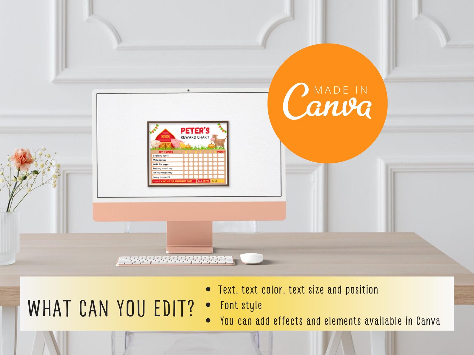 EDITABLE Farm Animals Reward Chart for Kids,girl Farm Routine Chart ...