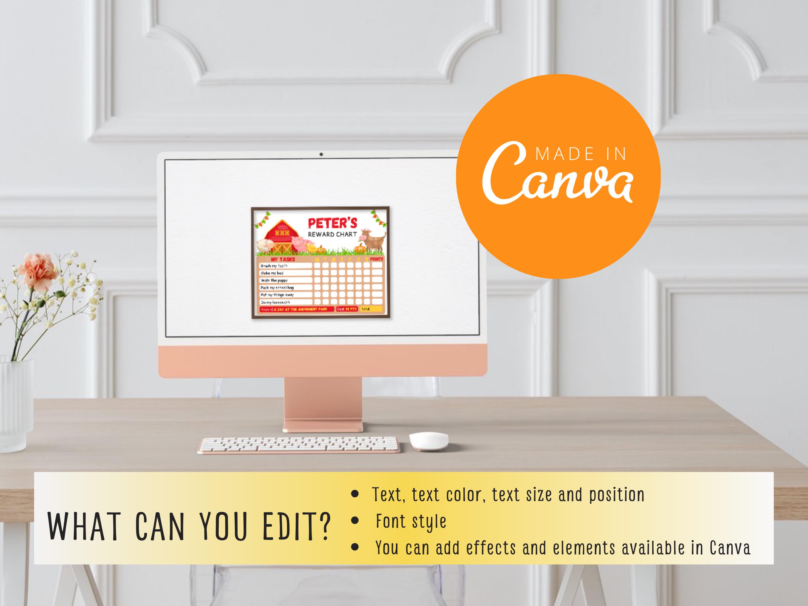 EDITABLE Farm Animals Reward Chart for Kids,girl Farm Routine Chart ...