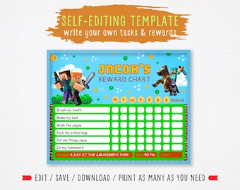 EDITABLE Reward Chart Minecraft,behavior Reward Chart for Kid,video ...