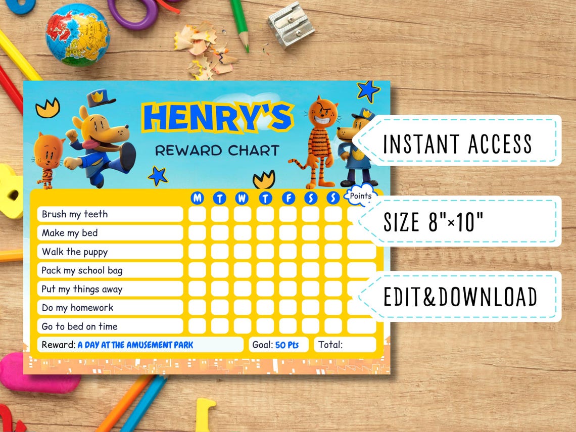 EDITABLE Reward Chart Dog Man,behavior Reward Chart for Kids,dogman ...