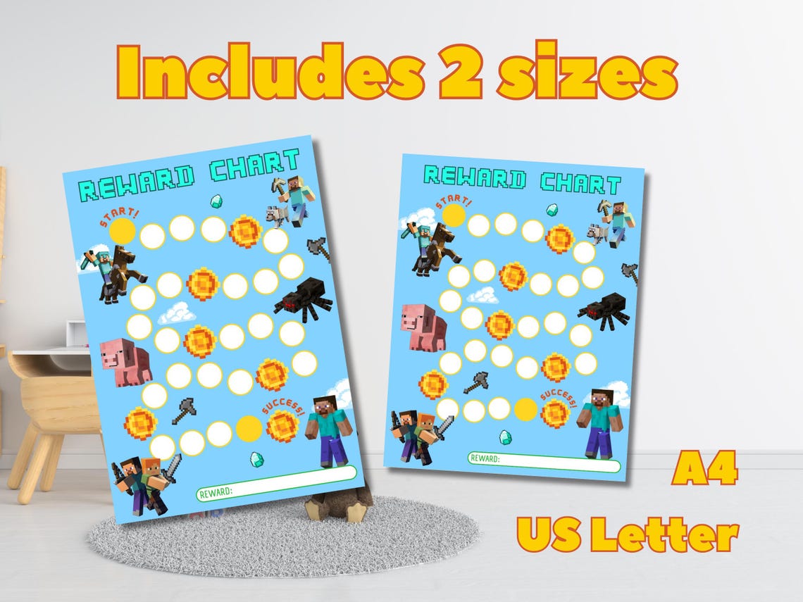 Minecraft Reward Chart,sticker Chart for Kids,potty Training Chart for ...