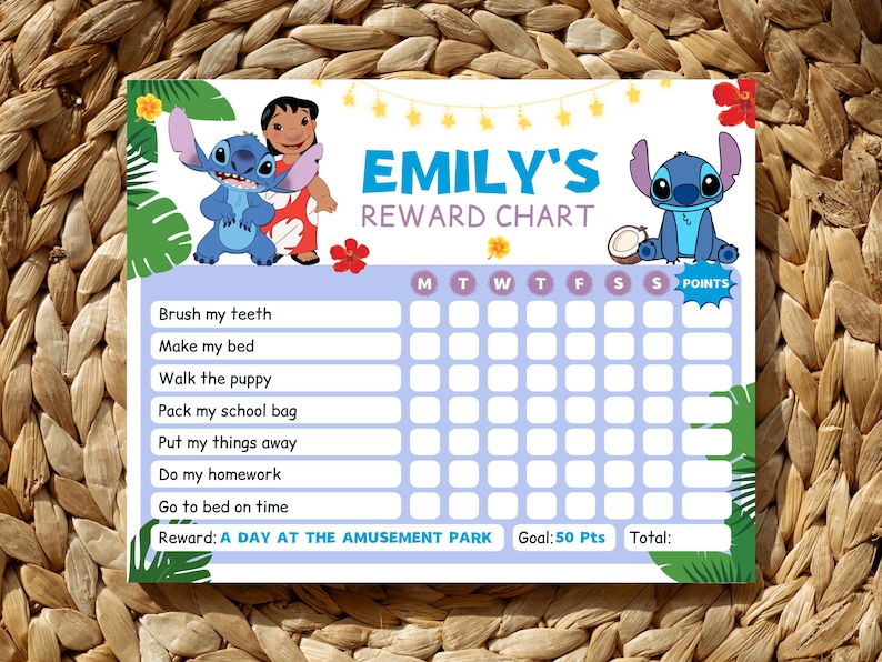 EDITABLE Reward Chart Lilo & Stich,behavior Reward Chart for Kids,lili ...