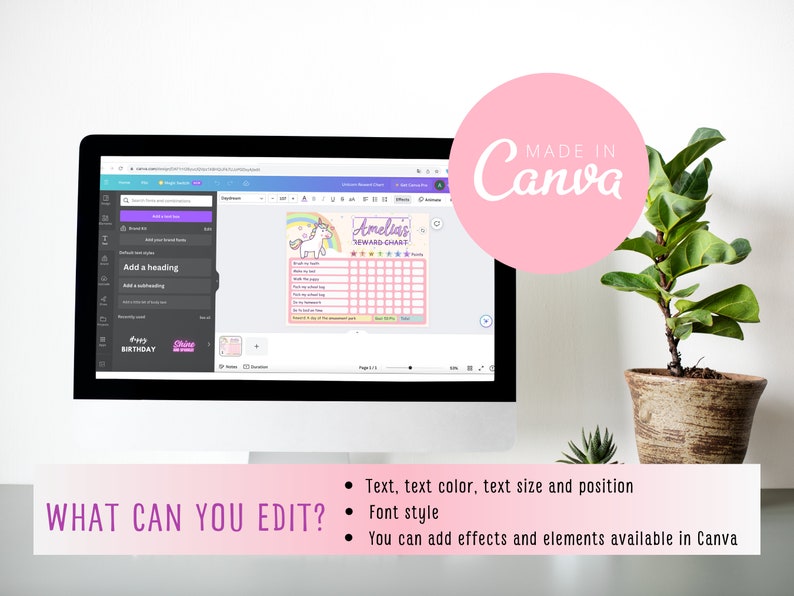 EDITABLE Unicorn Reward Chart, Unicorn Behavior Chart Girl, Pink&yellow ...