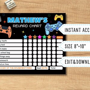 EDITABLE Video Game Reward Chart,video Game Kids Chore Chart,controller ...