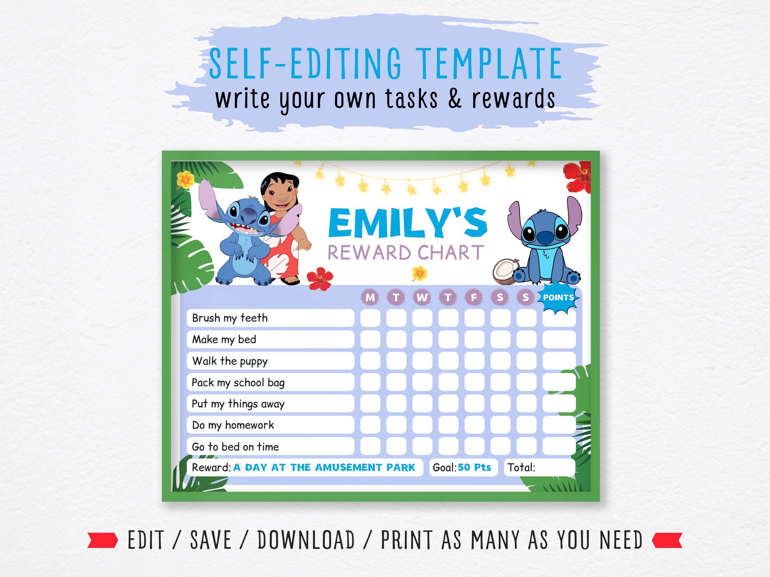 EDITABLE Reward Chart Lilo & Stich,behavior Reward Chart for Kids,lili ...