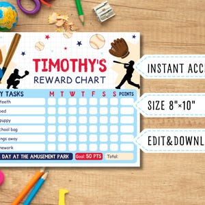 EDITABLE Baseball Reward Chart,boys Reward Chart,baseball Chore Chart ...