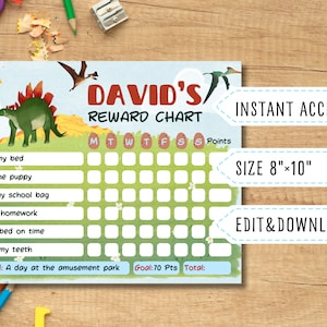 EDITABLE Dinosaur Reward Chart, Raptor Behavior Chart, Chore Chart for ...