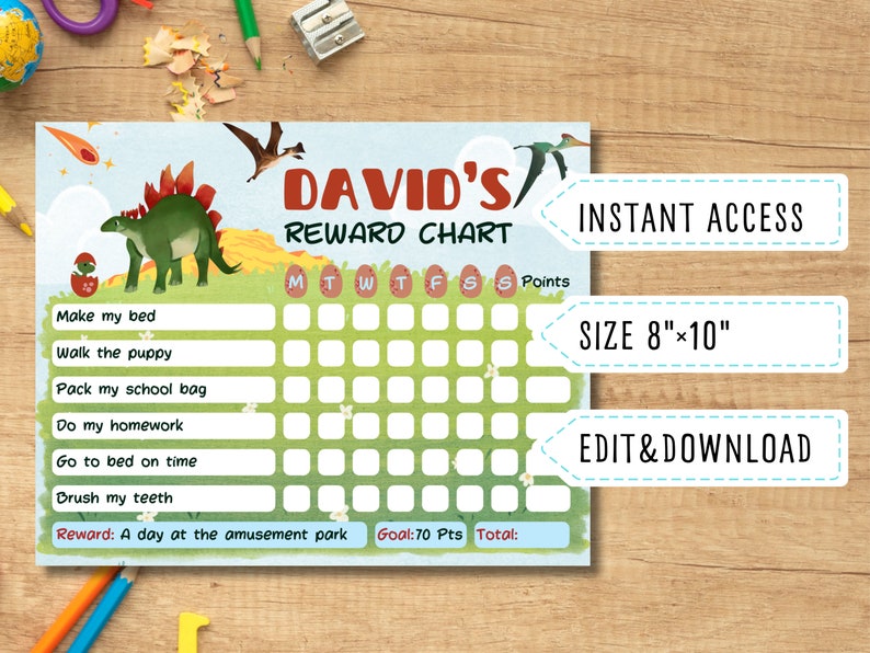 EDITABLE Dinosaur Reward Chart, Raptor Behavior Chart, Chore Chart for ...