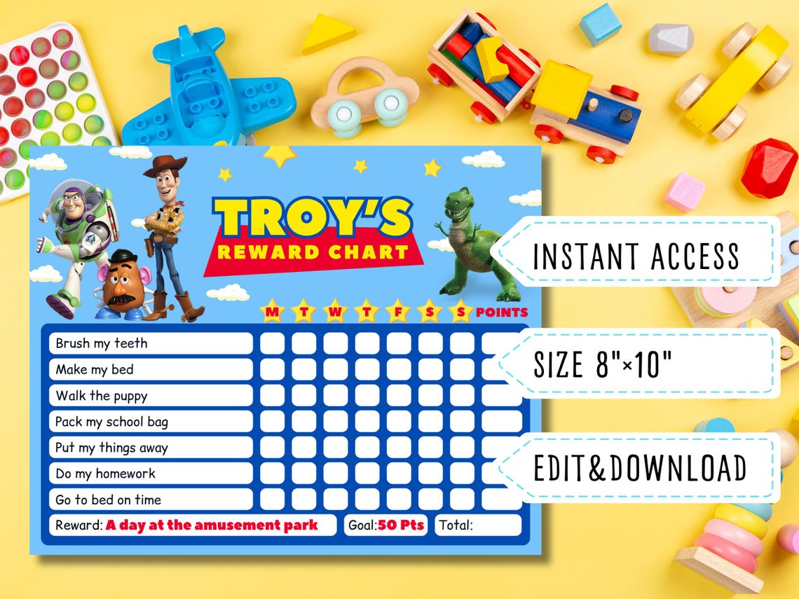 EDITABLE Reward Chart Toy Story,behavior Reward Chart for Kids,sheriff ...