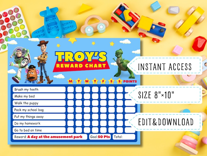 EDITABLE Reward Chart Toy Story,behavior Reward Chart for Kids,sheriff ...
