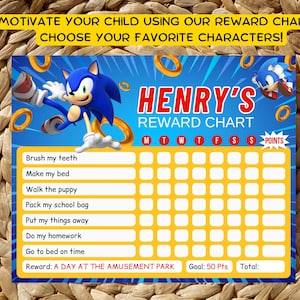 EDITABLE Reward Chart Sonic,behavior Reward Chart for Kids,sonic the ...