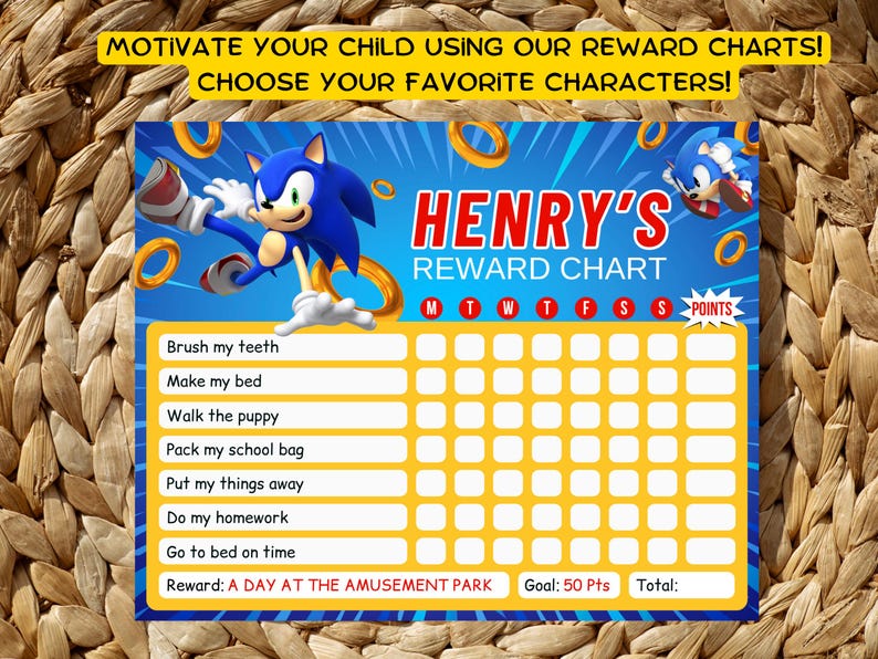 EDITABLE Reward Chart Sonic,behavior Reward Chart for Kids,sonic the ...