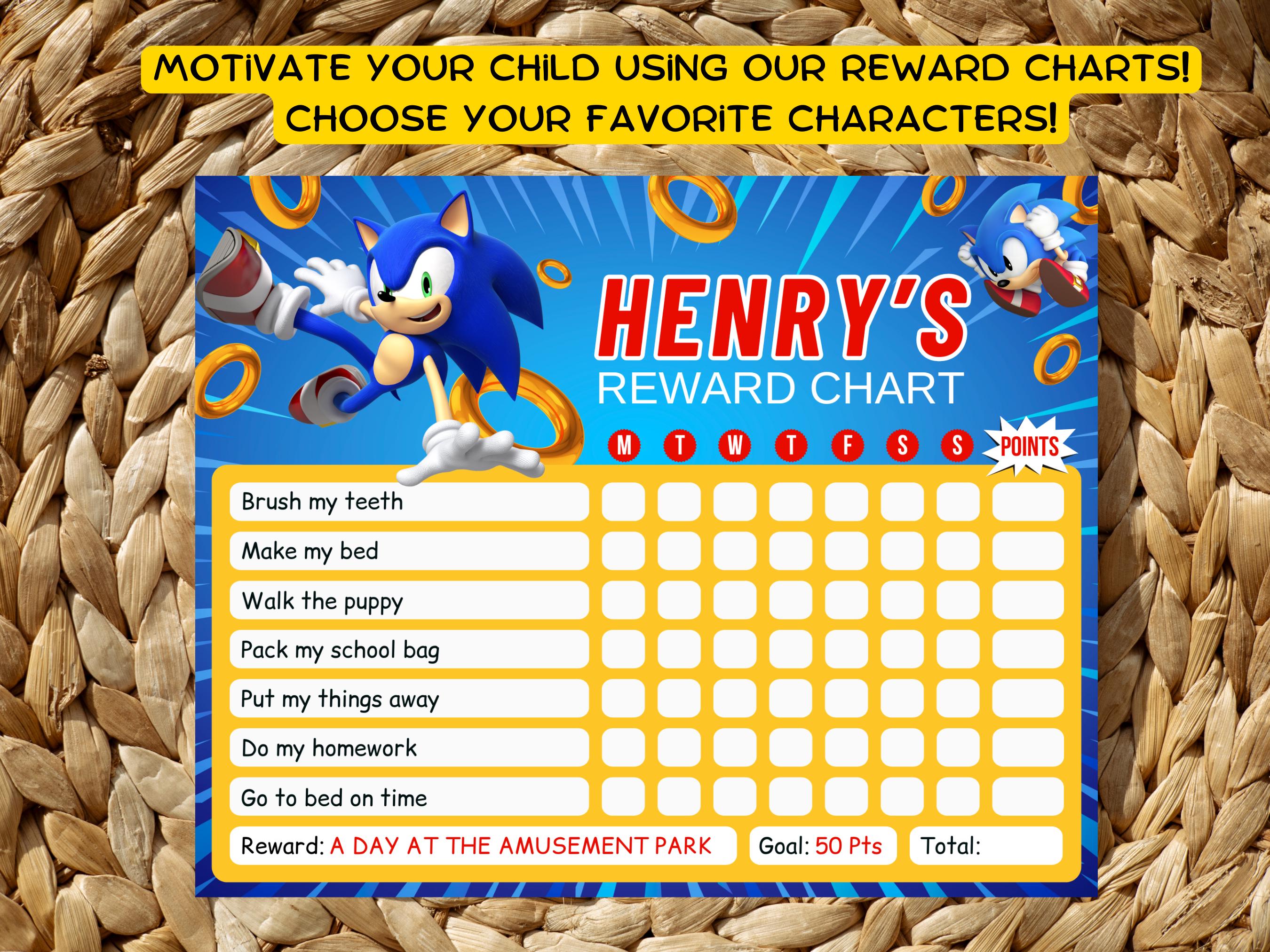 EDITABLE Reward Chart Sonic,behavior Reward Chart for Kids,sonic the ...