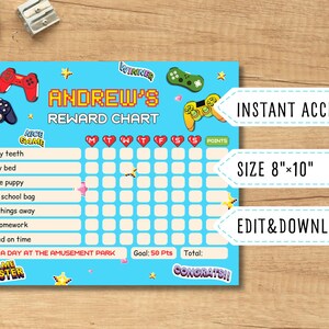 EDITABLE Video Game Reward Chart,chore Chart for Kids,joysticks ...