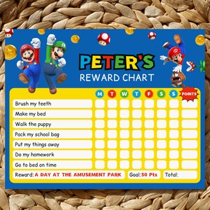 EDITABLE Reward Chart Super Mario,behavior Reward Chart for Kids,mario ...