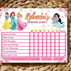 EDITABLE Reward Chart Girls Princess,behavior Reward Chart for Girls ...