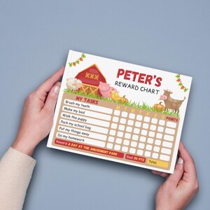 EDITABLE Farm Animals Reward Chart for Kids,girl Farm Routine Chart ...