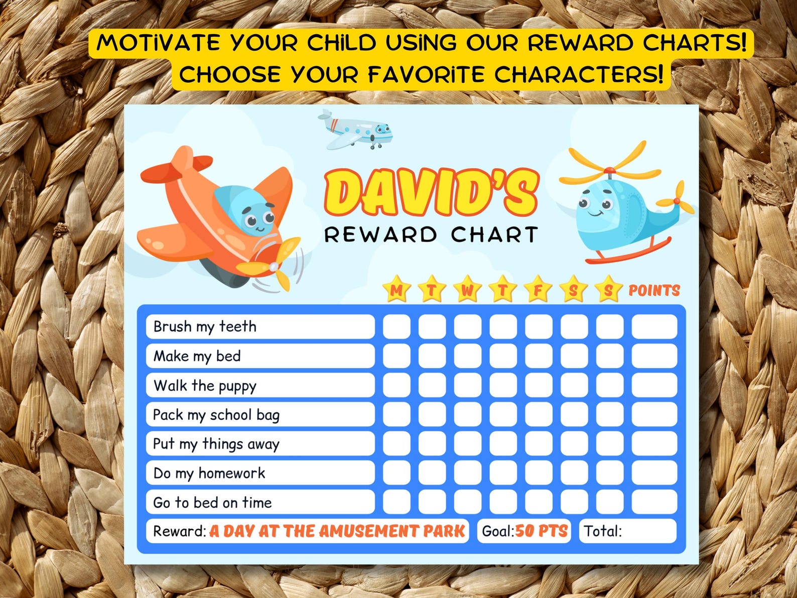 EDITABLE Airplane Reward Chart,behavior Reward Chart for Boys ...