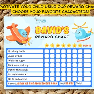 EDITABLE Airplane Reward Chart,behavior Reward Chart for Boys ...