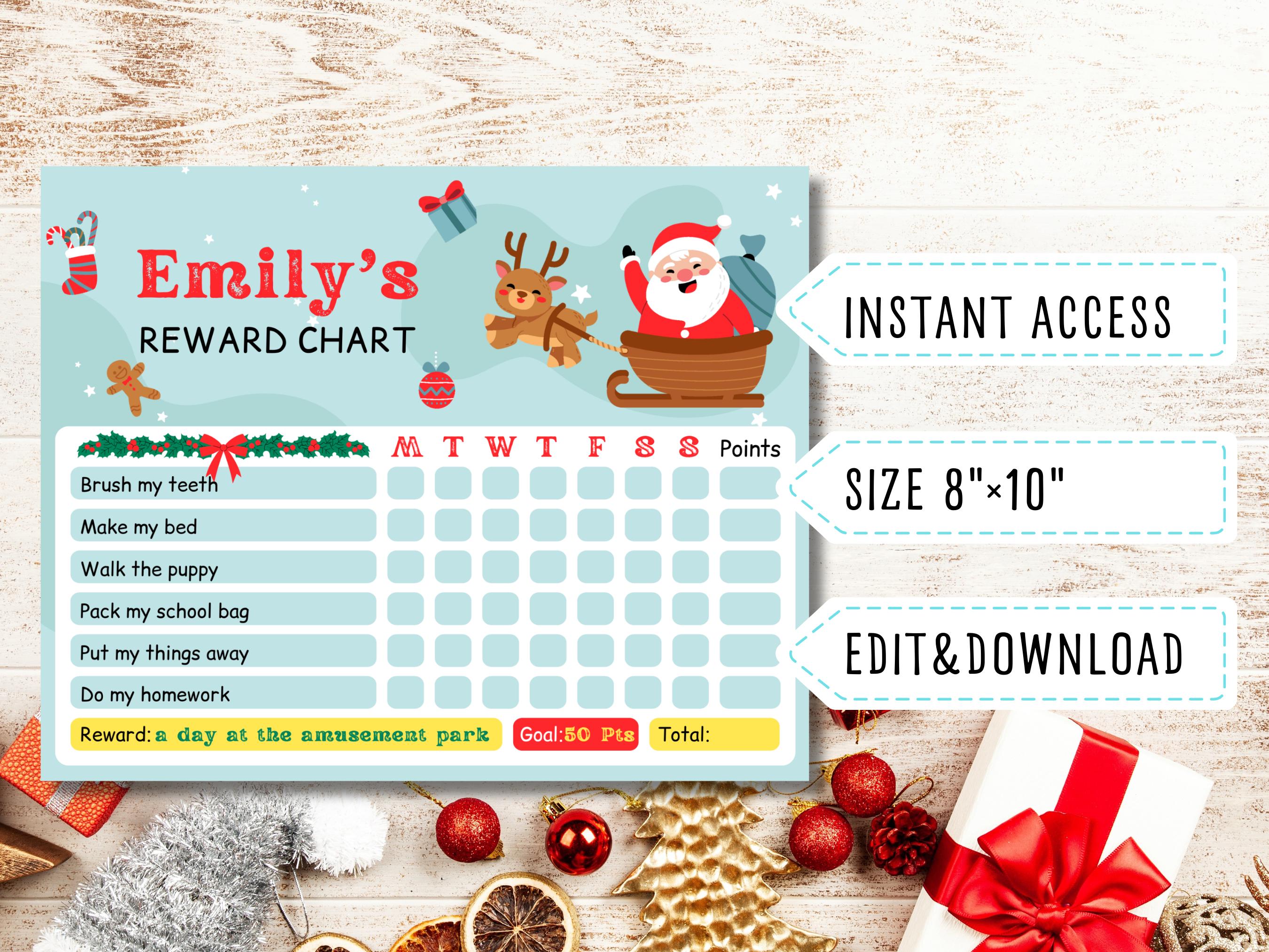 EDITABLE Christmas Reward Chart,new Year's Behavior Chart,santa Chore ...