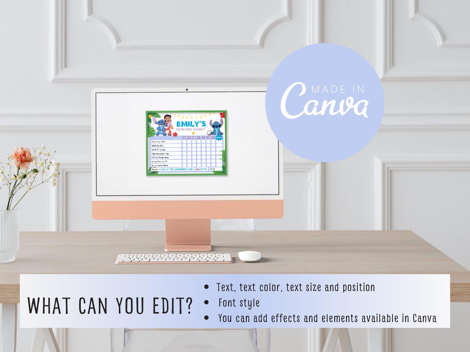 EDITABLE Reward Chart Lilo & Stich,behavior Reward Chart for Kids,lili ...