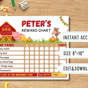 EDITABLE Farm Animals Reward Chart for Kids,girl Farm Routine Chart ...