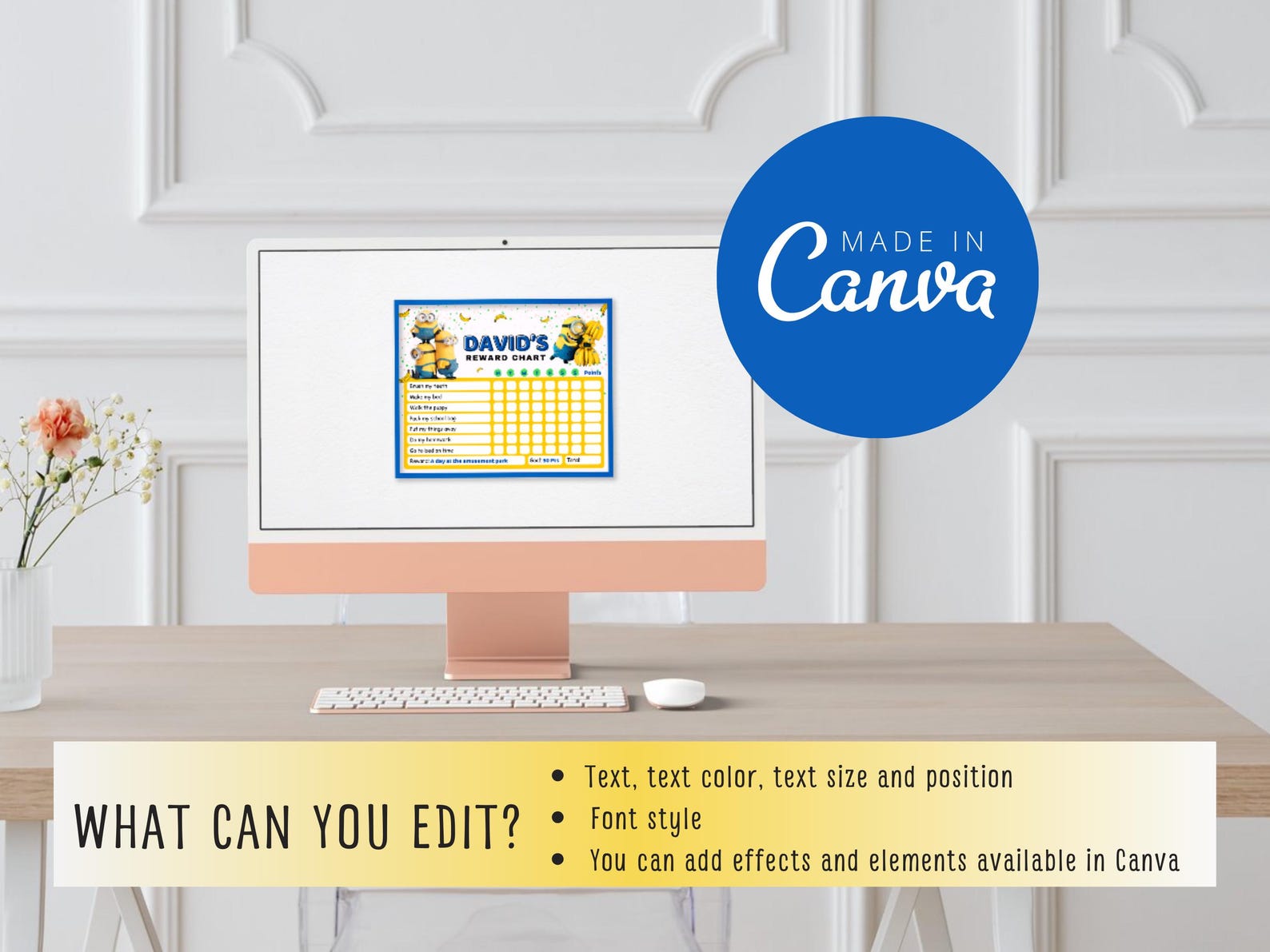 EDITABLE Reward Chart Minions,behavior Reward Chart for Kids,despicable ...