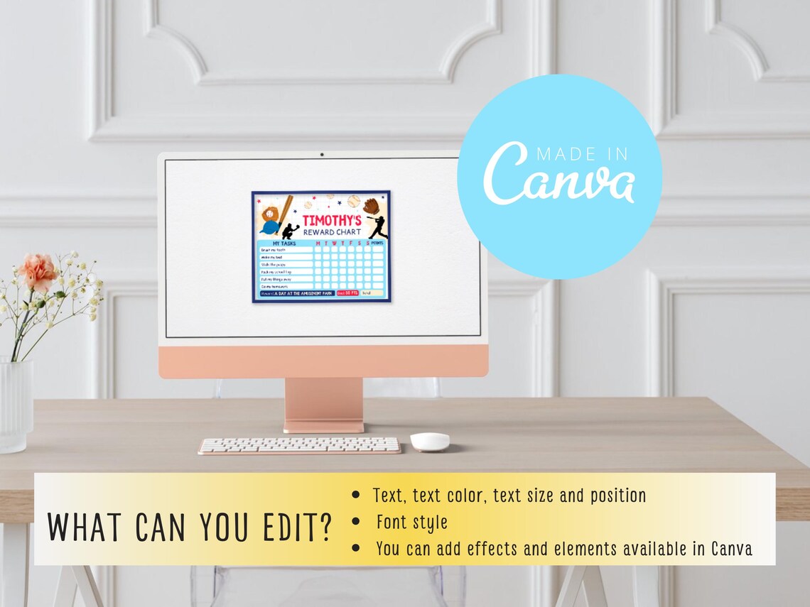 EDITABLE Baseball Reward Chart,boys Reward Chart,baseball Chore Chart ...