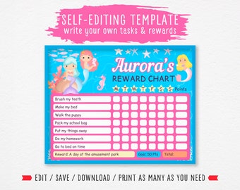 EDITABLE Mermaid Reward Chart, Sea World Behavior Chart, Little Mermaid ...