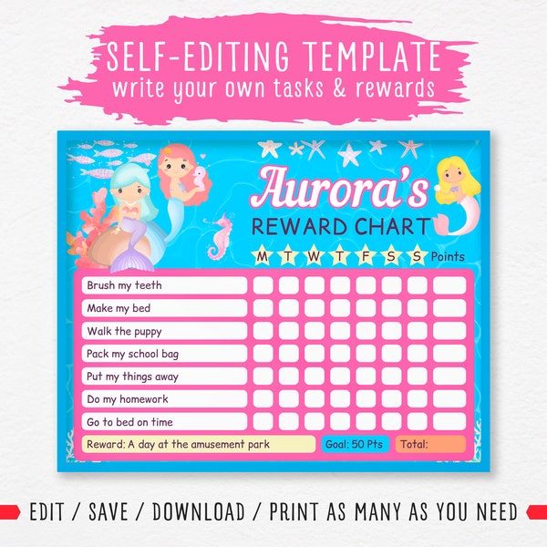 Editable Reward Chart for Kids, Good Behavior Tracking, Printable ...