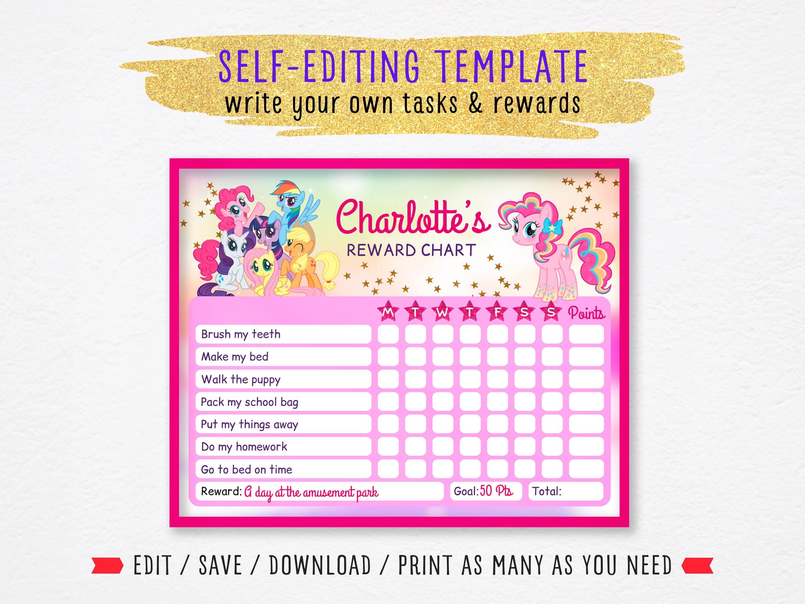 EDITABLE Reward Chart My Little Pony,behavior Reward Chart for Girls ...