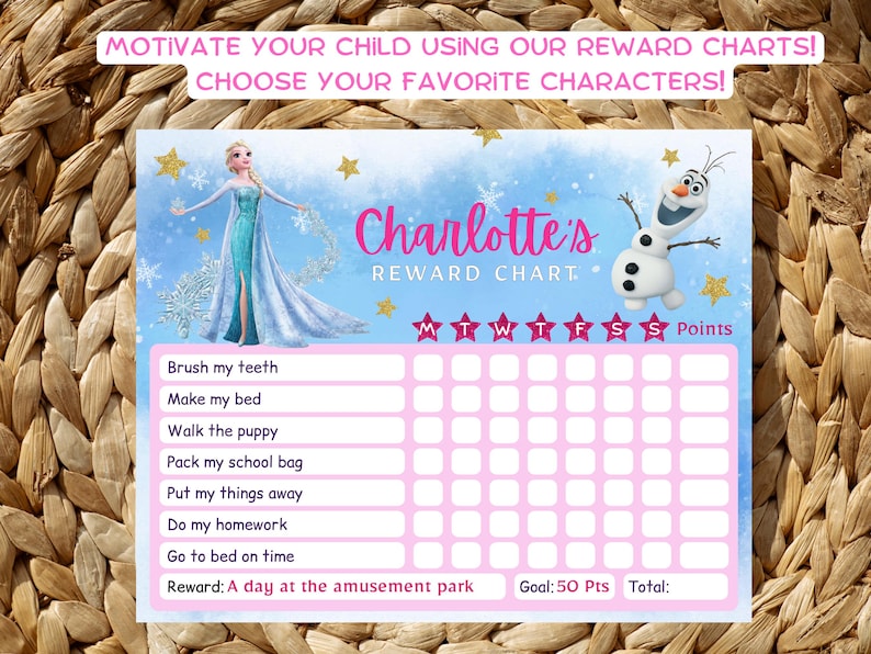 EDITABLE Reward Chart Frozen,behavior Reward Chart for Girls,chore ...