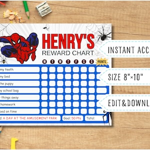 EDITABLE Reward Chart Spiderman, Behavior Reward Chart for Kids, Spidey ...