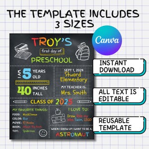 First Day of School Printable,boy Child Kindergarten,preschool,1st Day ...