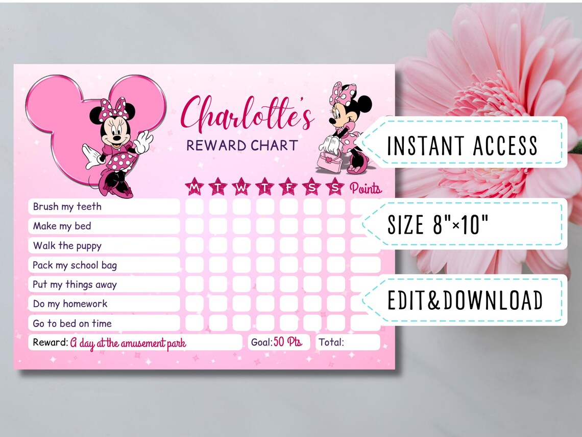 EDITABLE Reward Chart Minnie Mouse,behavior Reward Chart for Girls ...