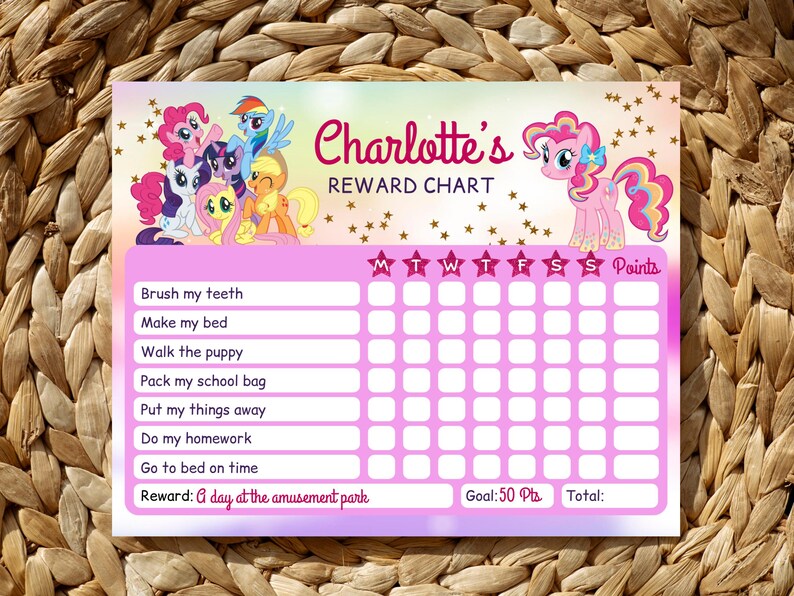EDITABLE Reward Chart My Little Pony,behavior Reward Chart for Girls ...