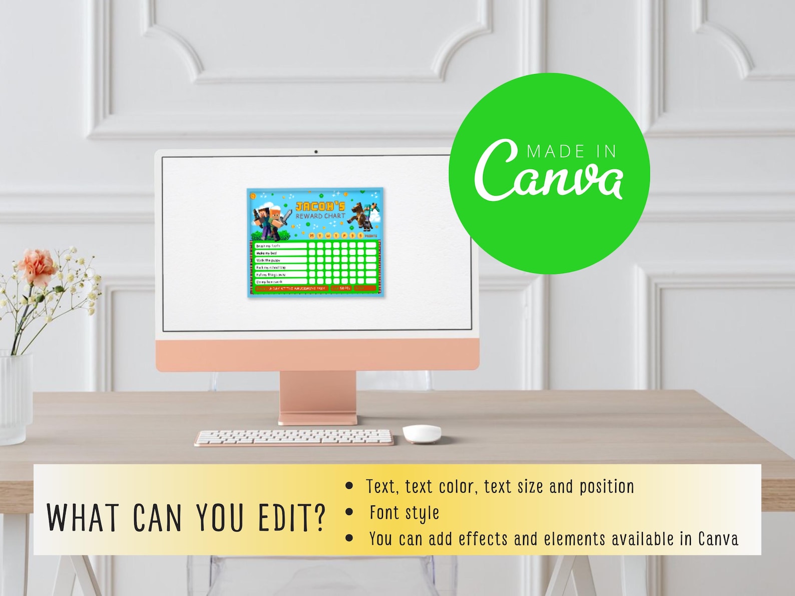 EDITABLE Reward Chart Minecraft,behavior Reward Chart for Kid,video ...