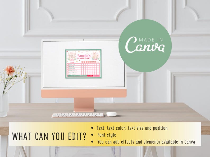 EDITABLE Reward Chart Cute Bunny,behavior Reward Chart for Kids,chore ...
