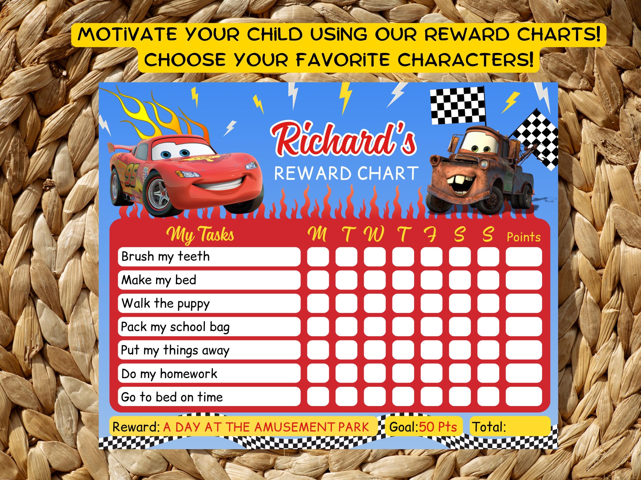 EDITABLE Reward Chart Cars Pixar,reward Chart for Kids,lightning ...