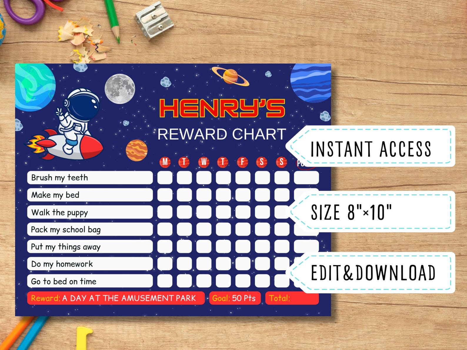 EDITABLE Space Reward Chart,spaceman Behavior Chart,solar System Chore ...