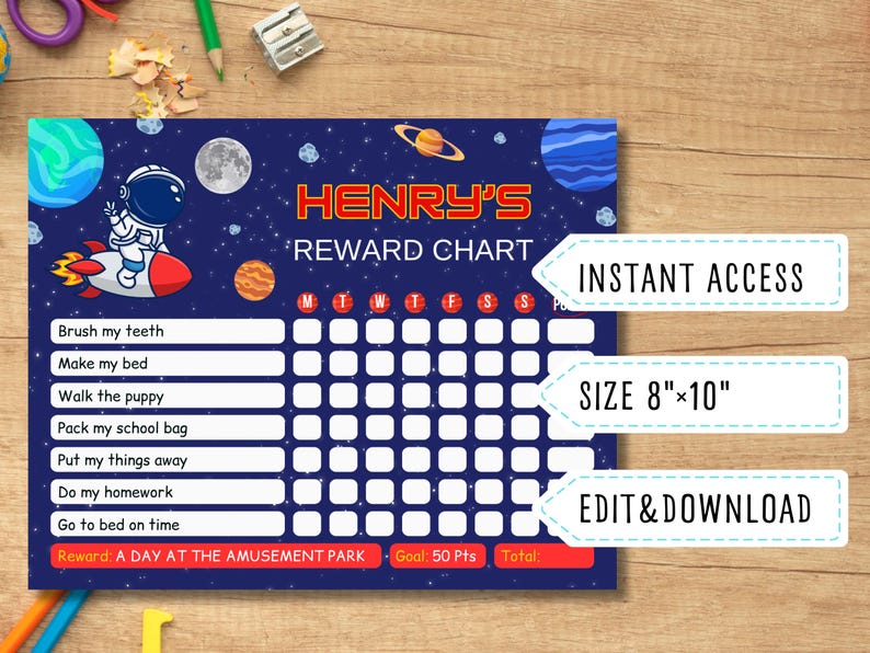 EDITABLE Space Reward Chart,spaceman Behavior Chart,solar System Chore ...