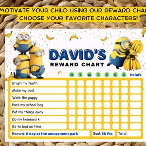 EDITABLE Reward Chart Minions,behavior Reward Chart for Kids,despicable ...