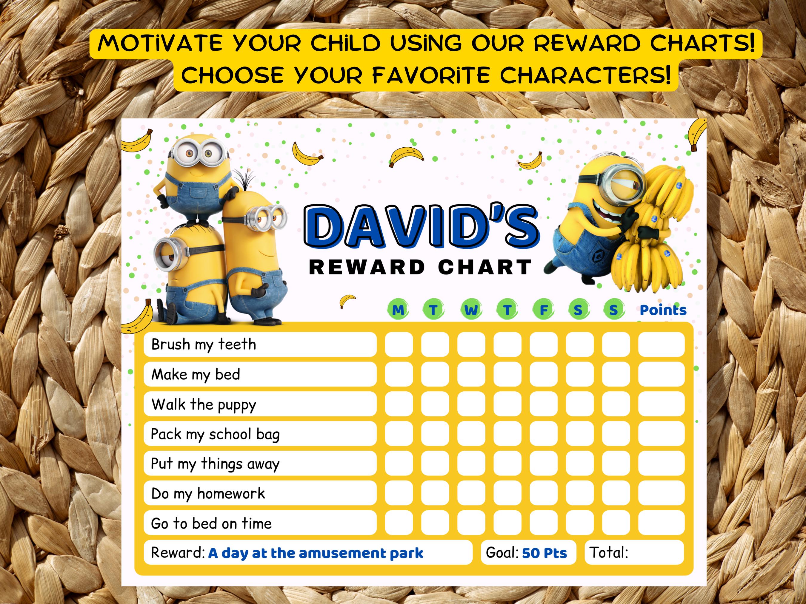 EDITABLE Reward Chart Minions,behavior Reward Chart for Kids,despicable ...