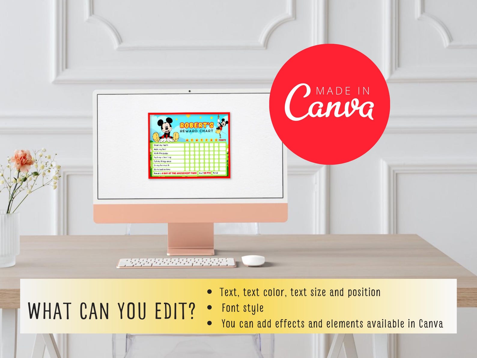 EDITABLE Reward Chart Mickey Mouse,behavior Reward Chart for Kids,chore ...