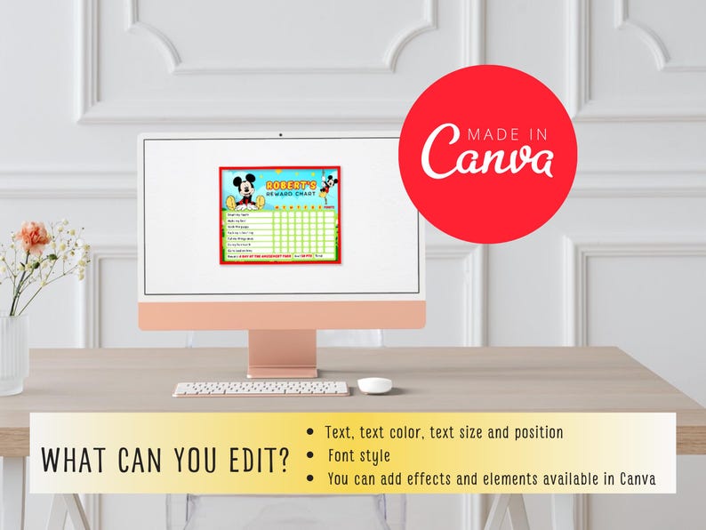 EDITABLE Reward Chart Mickey Mouse,behavior Reward Chart for Kids,chore ...