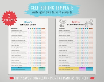 Editable Behavior Reward Chart for Kids, Good Behavior Tracking ...