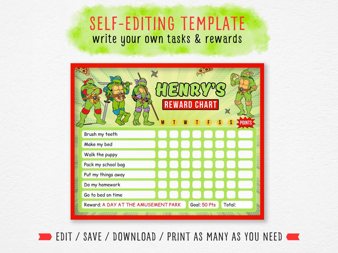 EDITABLE Reward Chart Ninja Turtles,teenage Mutant Ninja Turtles ...